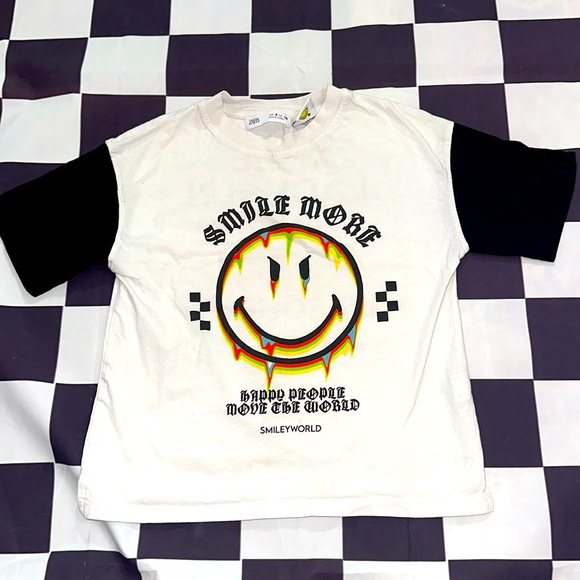 Zara | Shirts & Tops | Zara Kids Smile More Smiley Black White Short ...